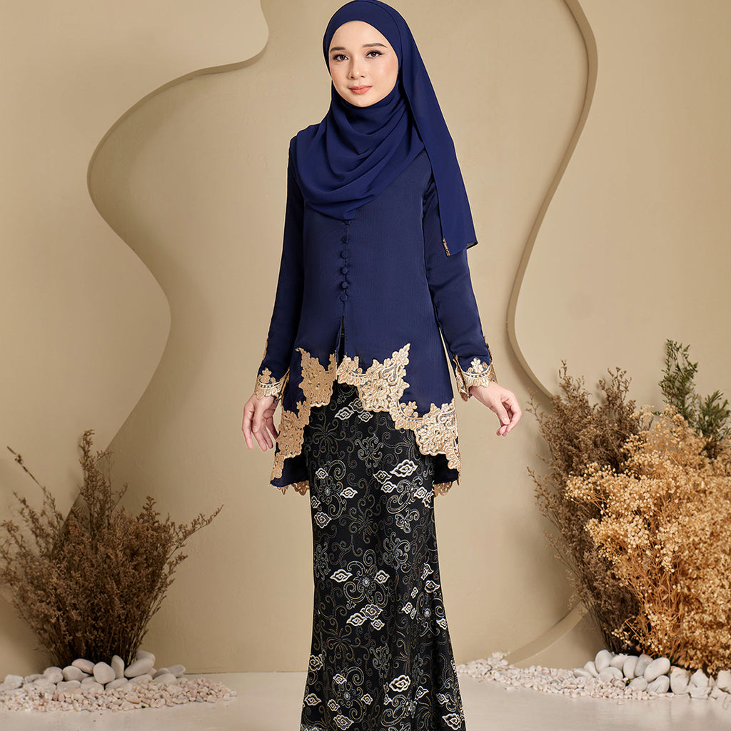 RIAU KEBAYA RANIA (NAVY BLUE) – Scarffeya | Malaysia’s Best Clothing Brand